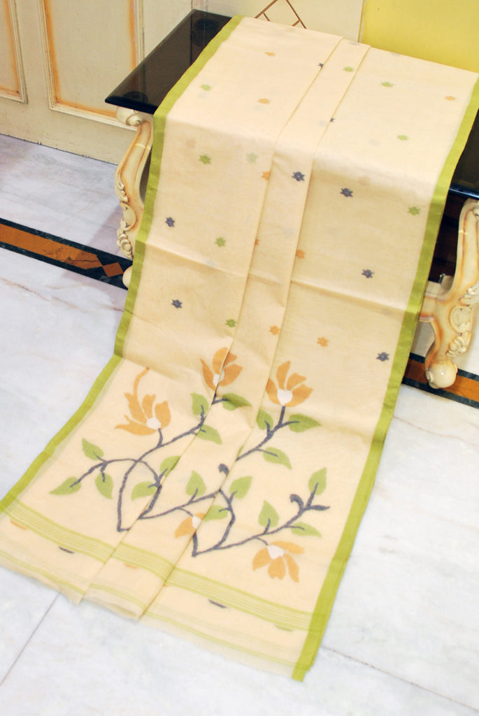 Traditional Karat Work Poth Jamdani Saree in Parmesan, Mustard, Black ...