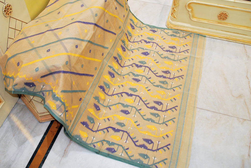 Traditional Handwoven Allover Needle Karat Work Cotton Dhakai Jamdani ...