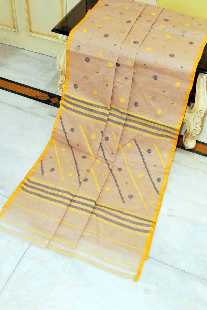 Traditional Needle Karat Work Poth Jamdani Saree in Biscotti, Bright Y ...