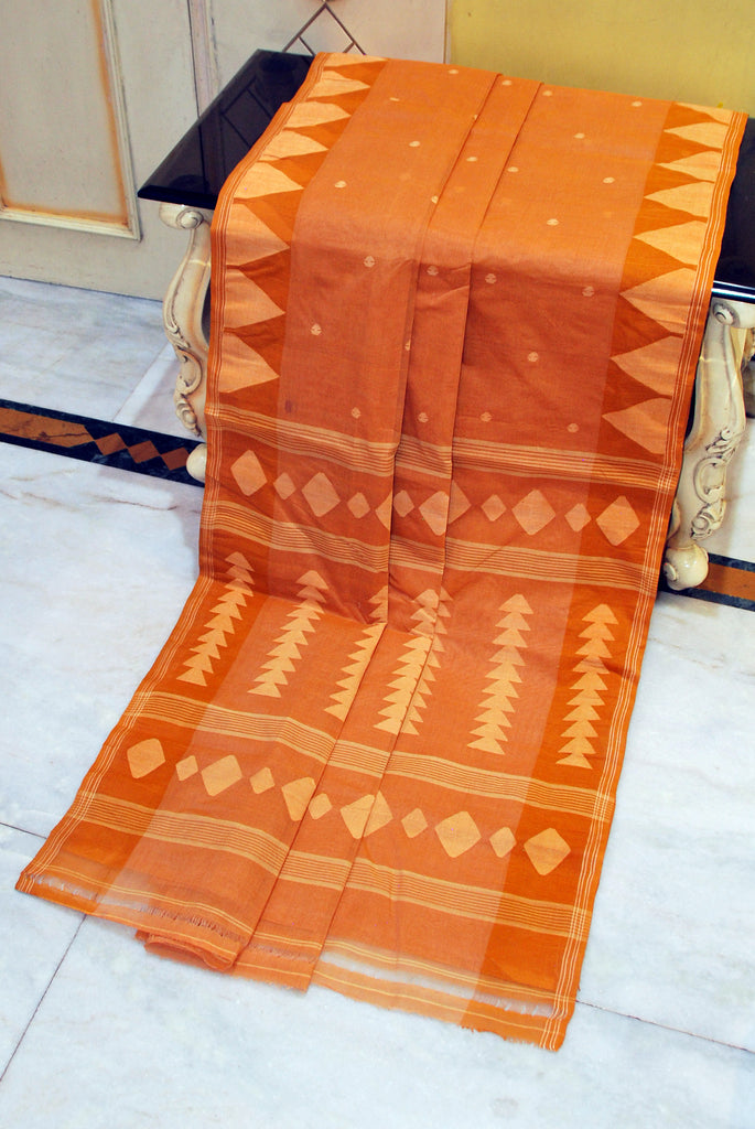 Crowned Temple Border Work Pure Cotton Bengal Jamdani Saree in Mustard ...
