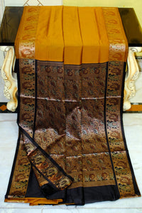 Pashmina Thread Work Gadwal Silk Sari in Budhha Gold and Black – Bengal ...