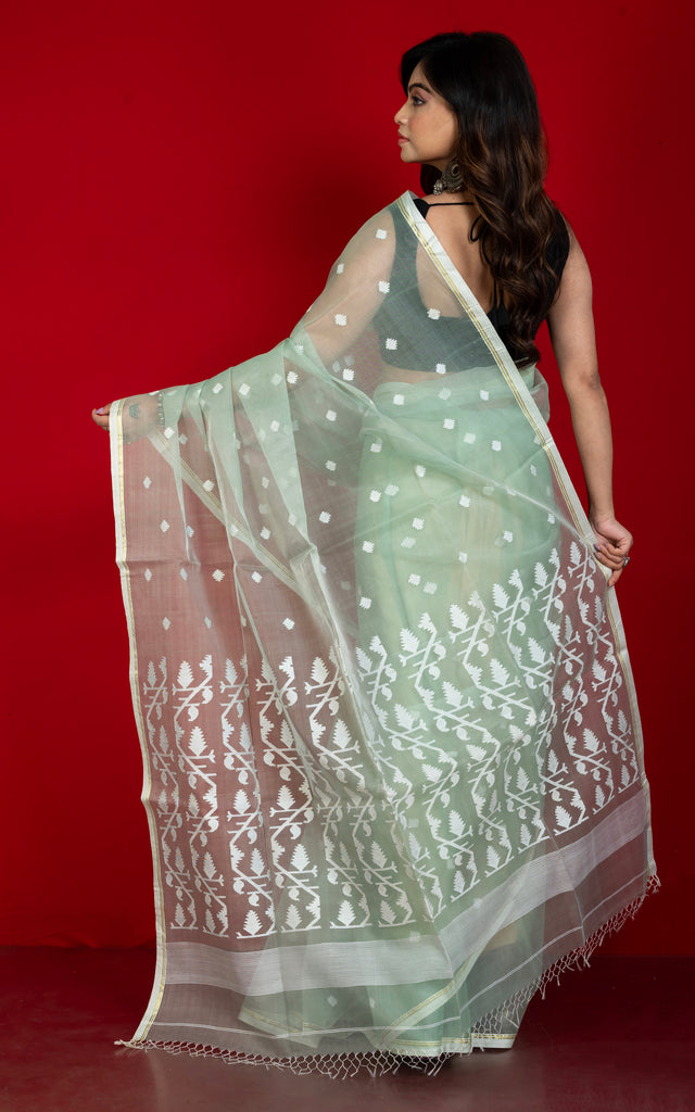 Handwoven Satin Silk Slim Border Sholapuri Soft Muslin Silk Jamdani Sa ...