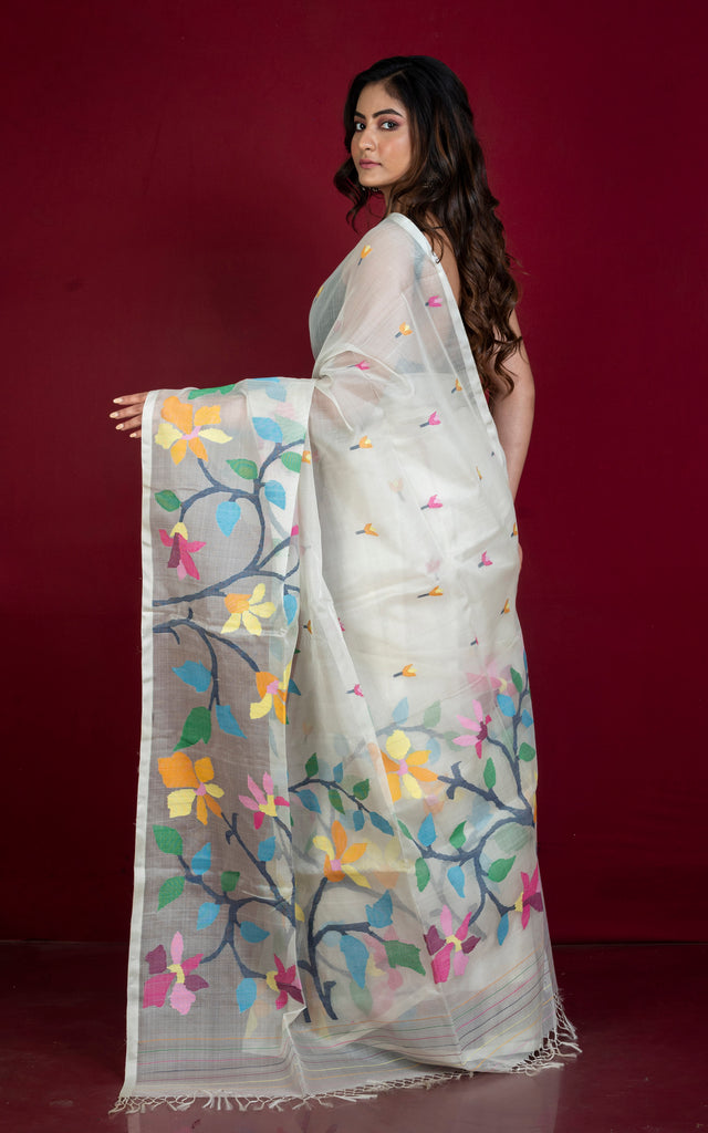 Premium Quality Hand Woven Floral Orchid Nakshi Work Muslin Silk Dhaka ...