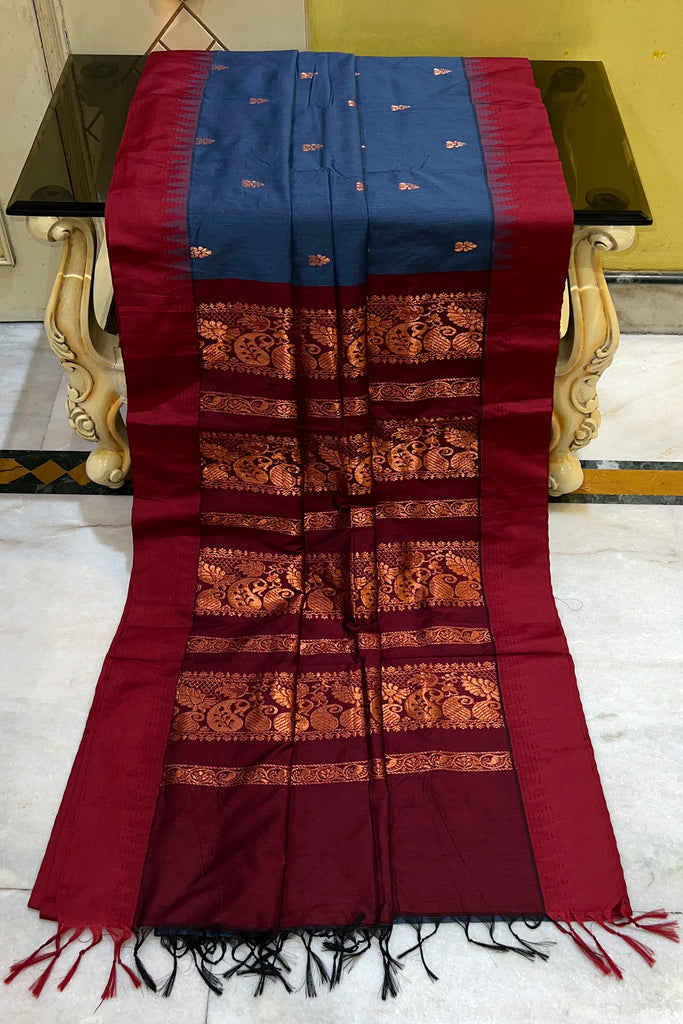Soft South Cotton Borderless Pencil Temple Motifs Gadwal Saree in Chat ...